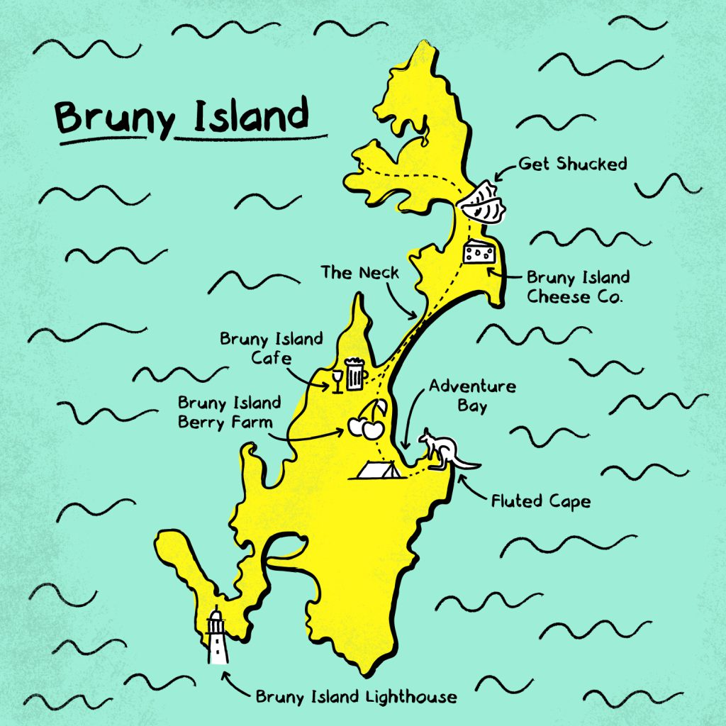 Illustrated map of Bruny Island - Greg Franco - Le Cartographiste