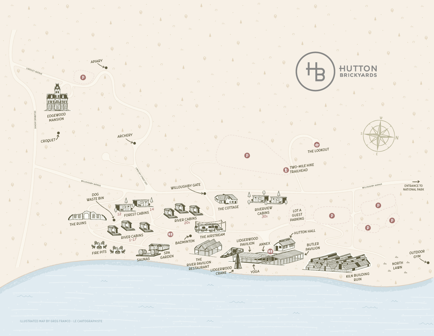 Illustrated map of hotel resort - Greg Franco - Le Cartographiste