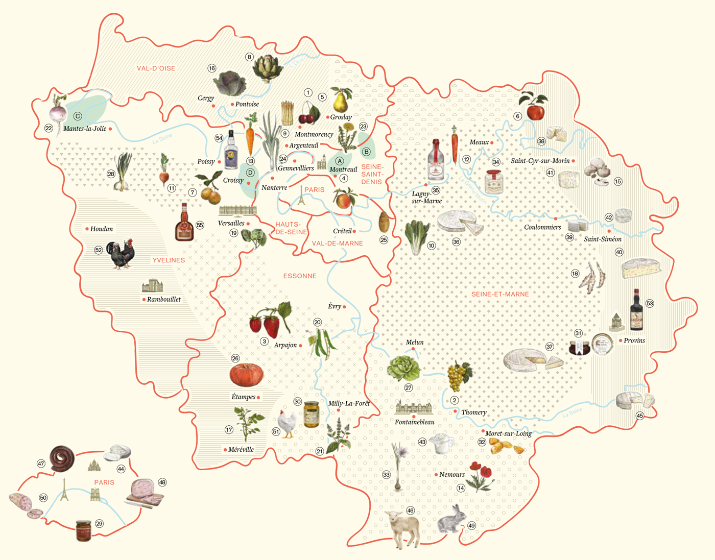 Illustrated map of Paris local food produce - Greg Franco - Le ...