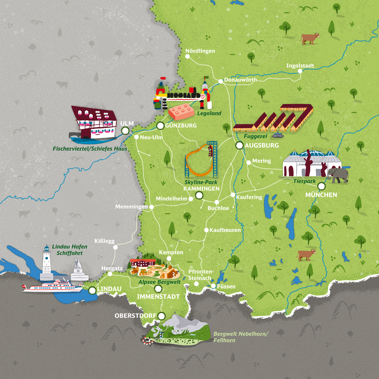 Illustrated maps of Bavaria - Greg Franco - Le Cartographiste