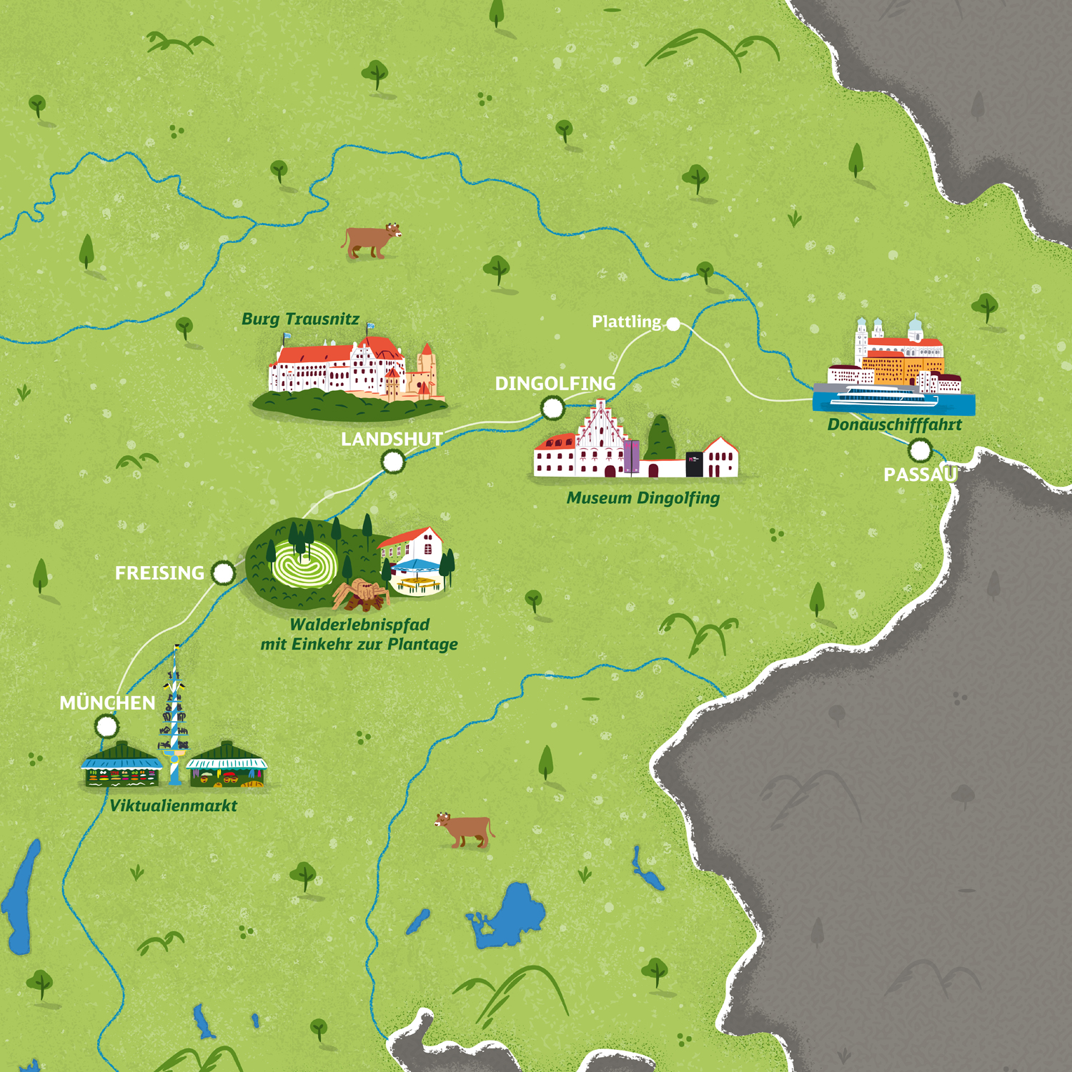 Illustrated maps of Bavaria - Greg Franco - Le Cartographiste